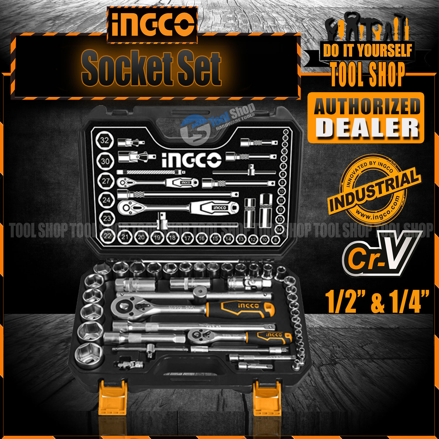 Ingco 25Pcs 1/2" Ratchet Socket Set - CrV HKTS12251 Tool Shop