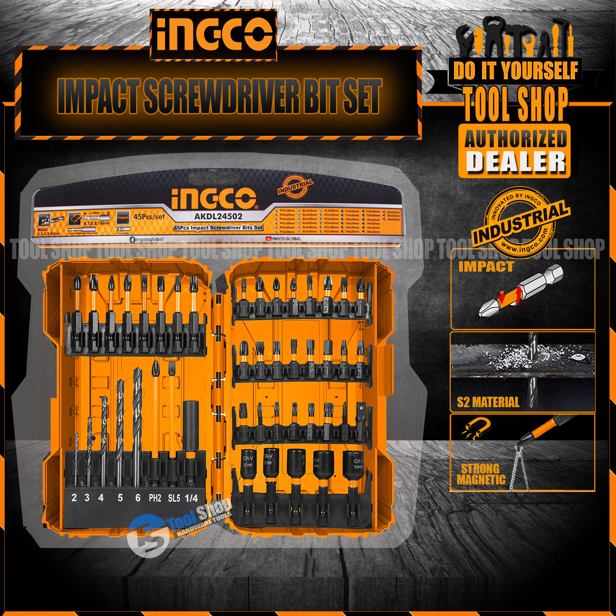 INGCO 45PCS Impact Screw Driver Bit Set AKDL24502 Tool Shop