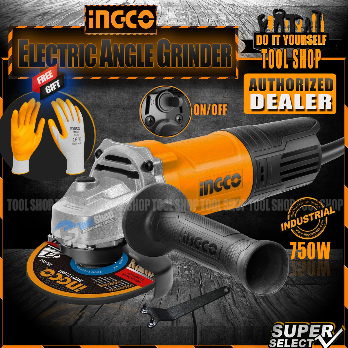 Tool Shop Ingco Electric Angle Grinder 4 Inch - 750W AG750282
