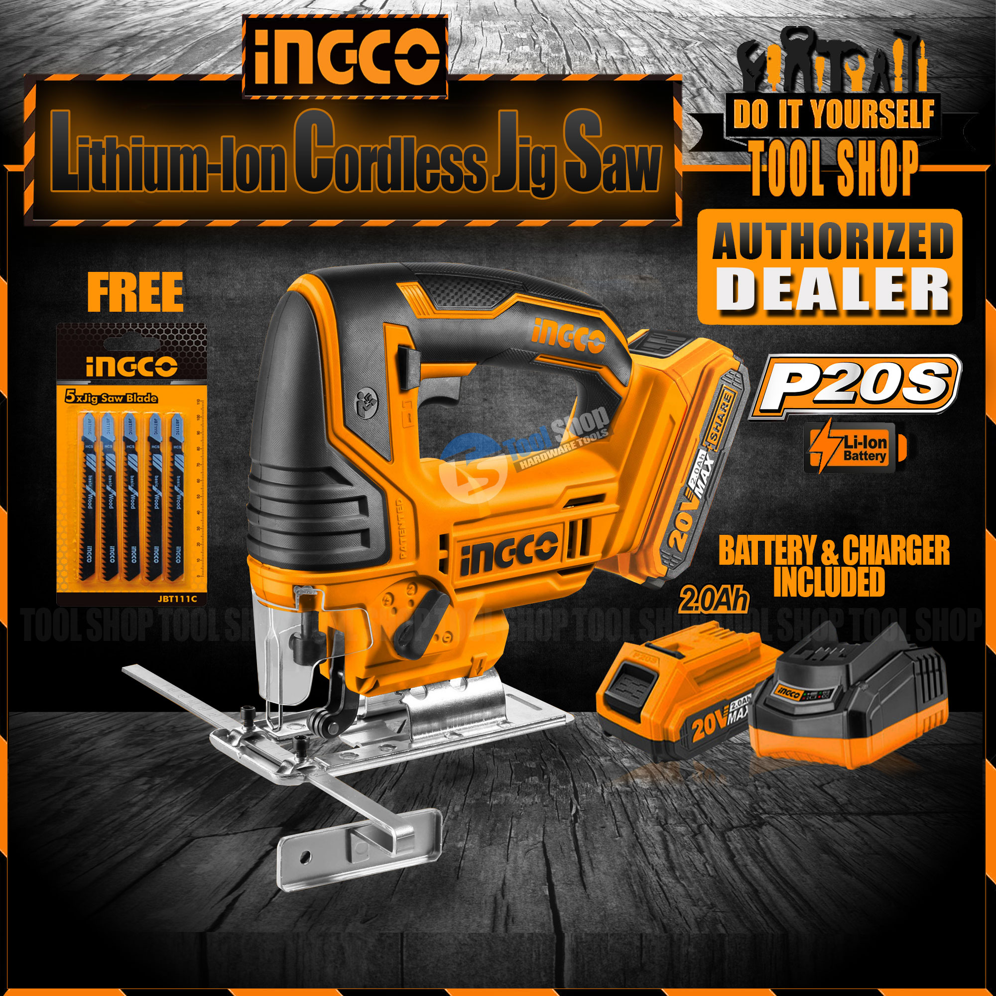 INGCO 20V Lithium-Ion Jig Saw with Bettery & Charger CJSLI8501