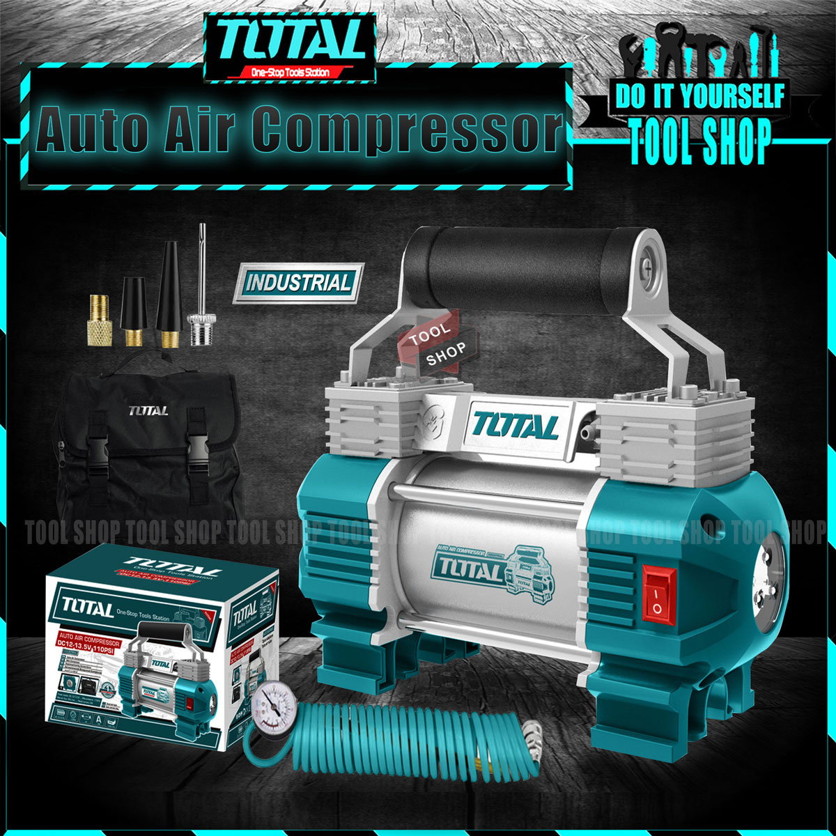 Total Heavy Duty Car Air Compressor With Light 2X Cylinder